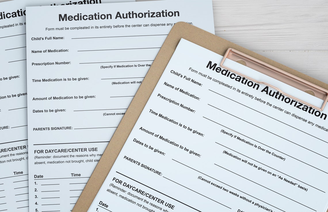Medication Authorization Form Daycare,medication Form for Daycare ...