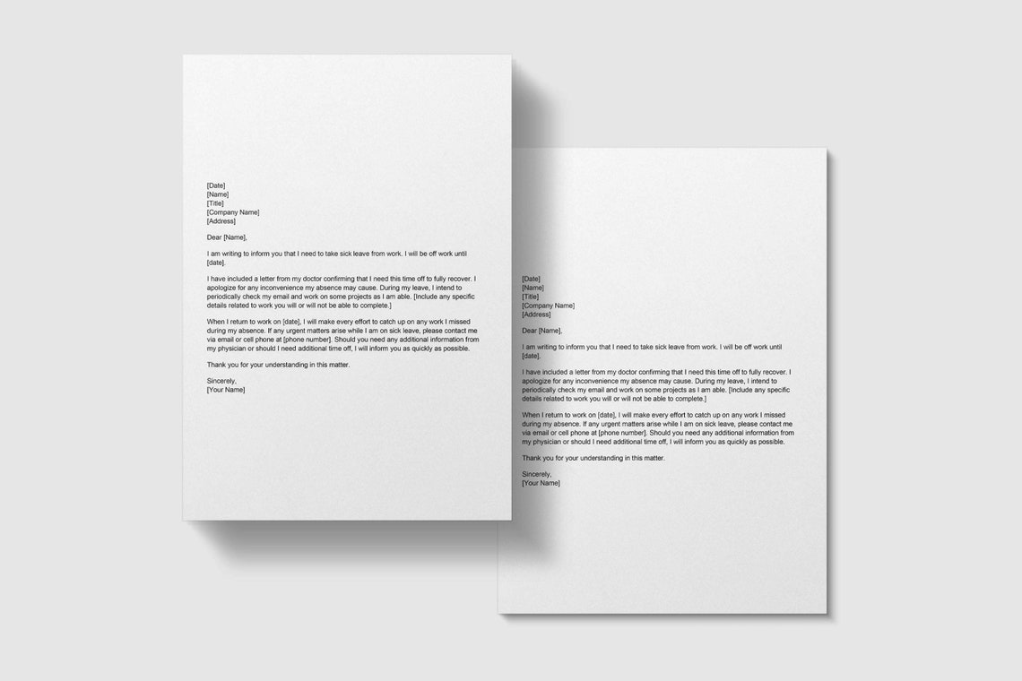 Leave Letter for Work,leaving Notice Letter,sick Leave Letter,sick ...