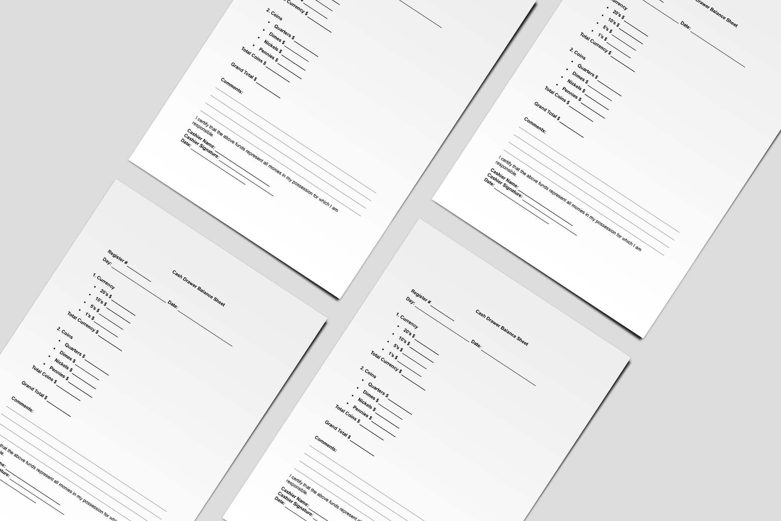 Cash Drawer Balance Sheet,cash Drawer Count Sheet,printable Daily Cash ...