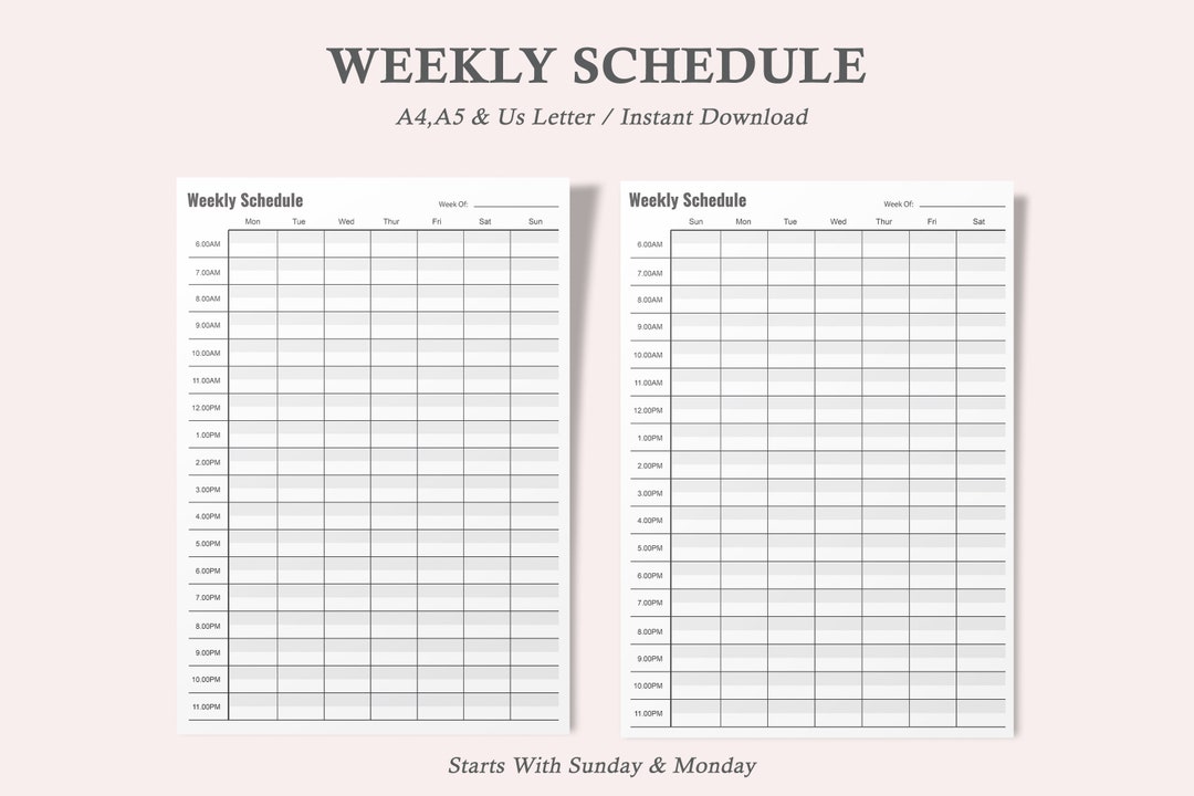 Weekly Schedule Template,weekly Schedule Planner,7 Day Weekly Schedule ...