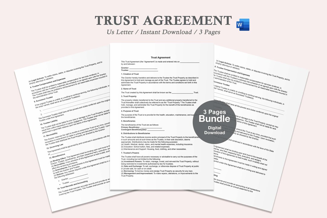 Trust Agreement,trust Agreement Template,trust Contract,trust Template ...