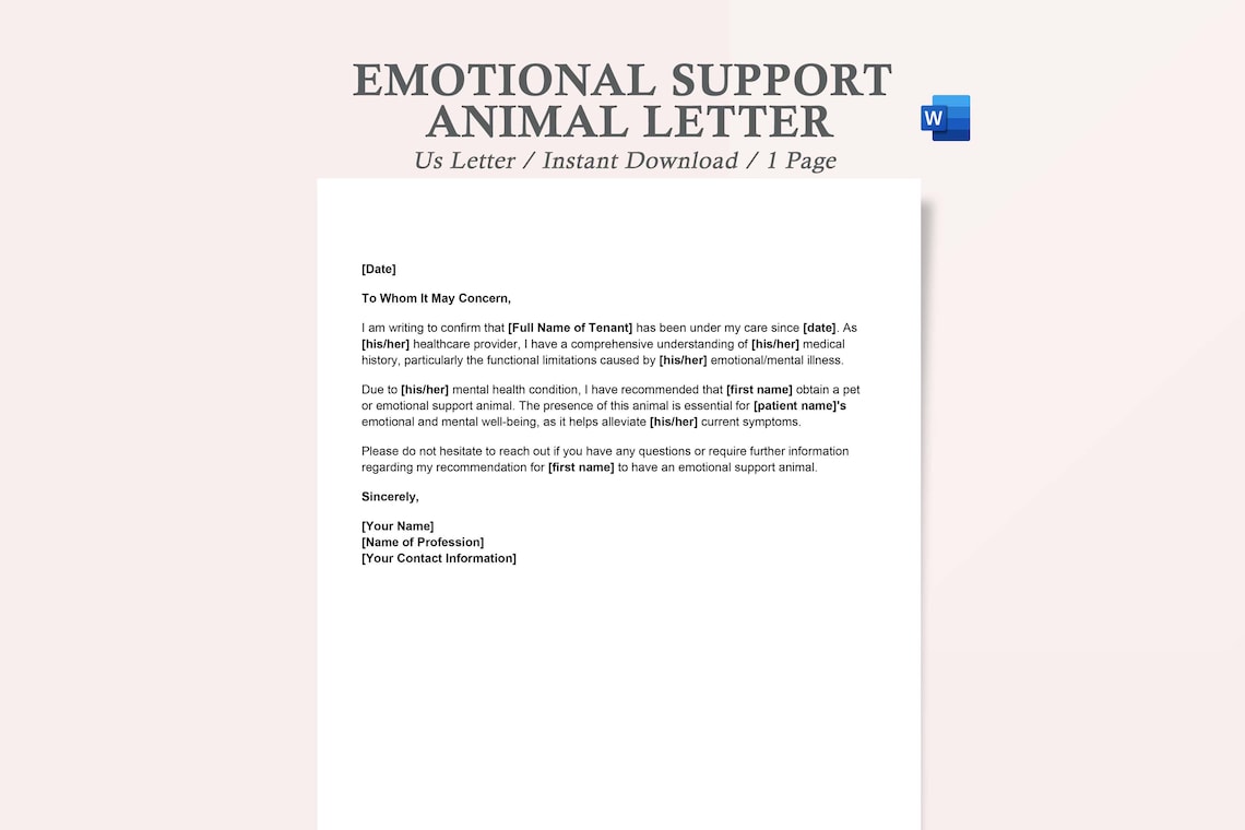 Emotional Support Animal Letter,service Animal Letter,emotional Support ...