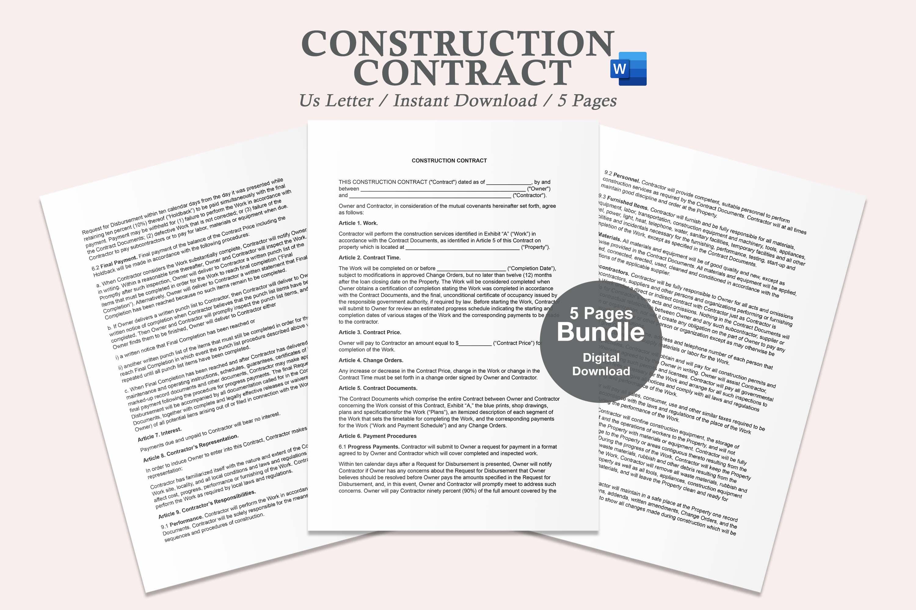 Construction Contract Template,construction Contract Form,contract for ...