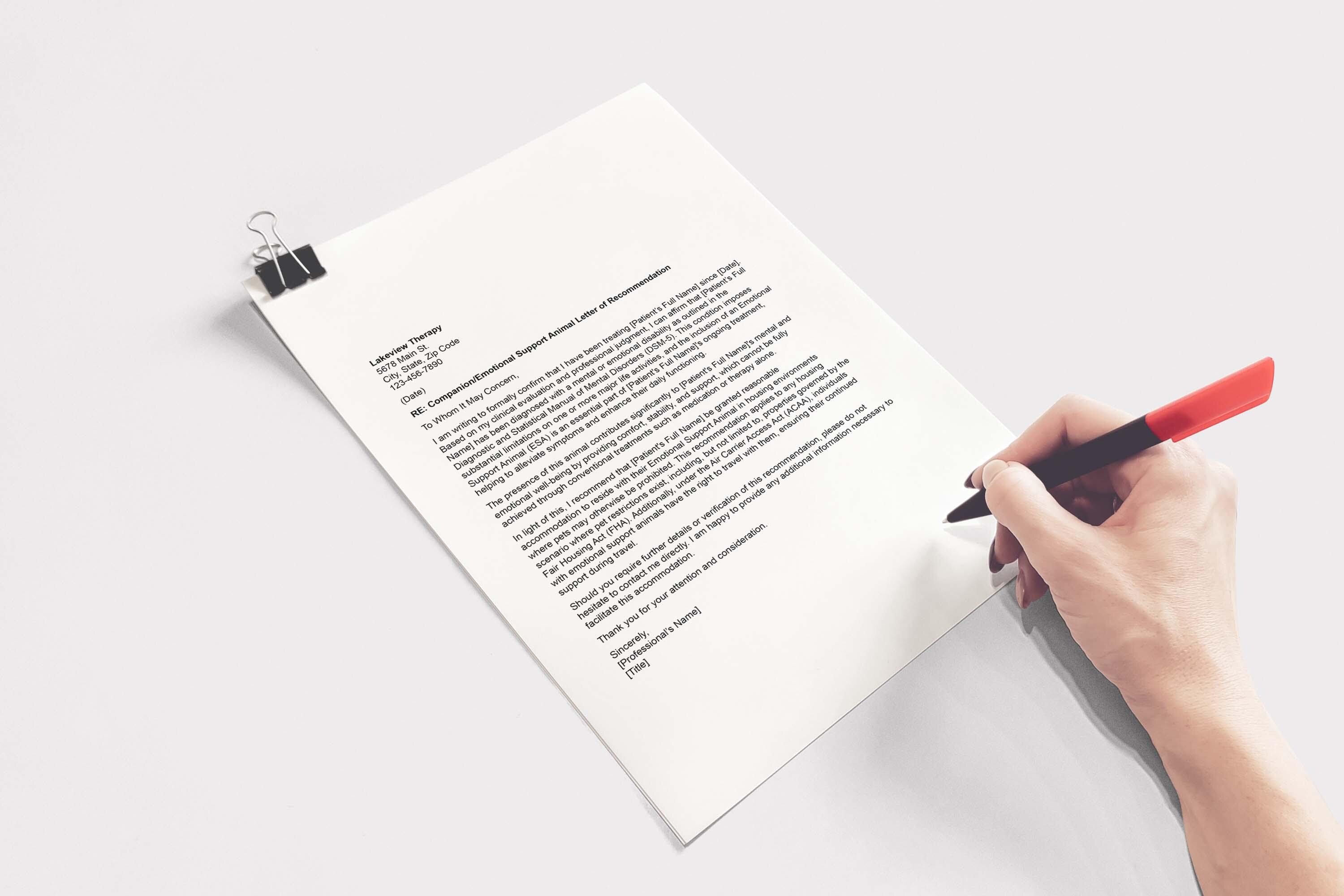 Esa Letter,esa Letter Template,emotional Support Animal Letter,support ...