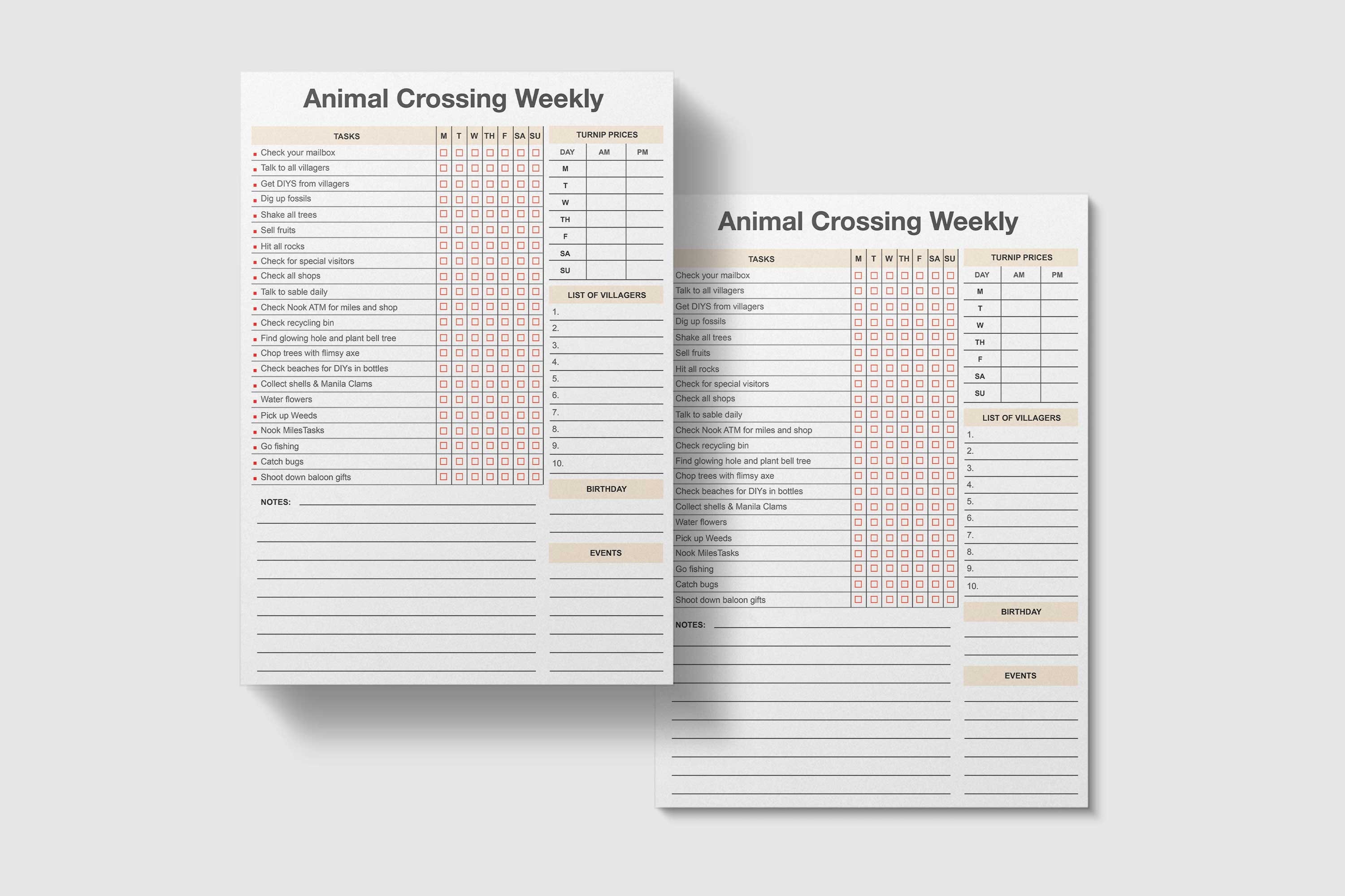 Animal Crossing Checklist,animal Crossing List,acnh Checklist Printable ...