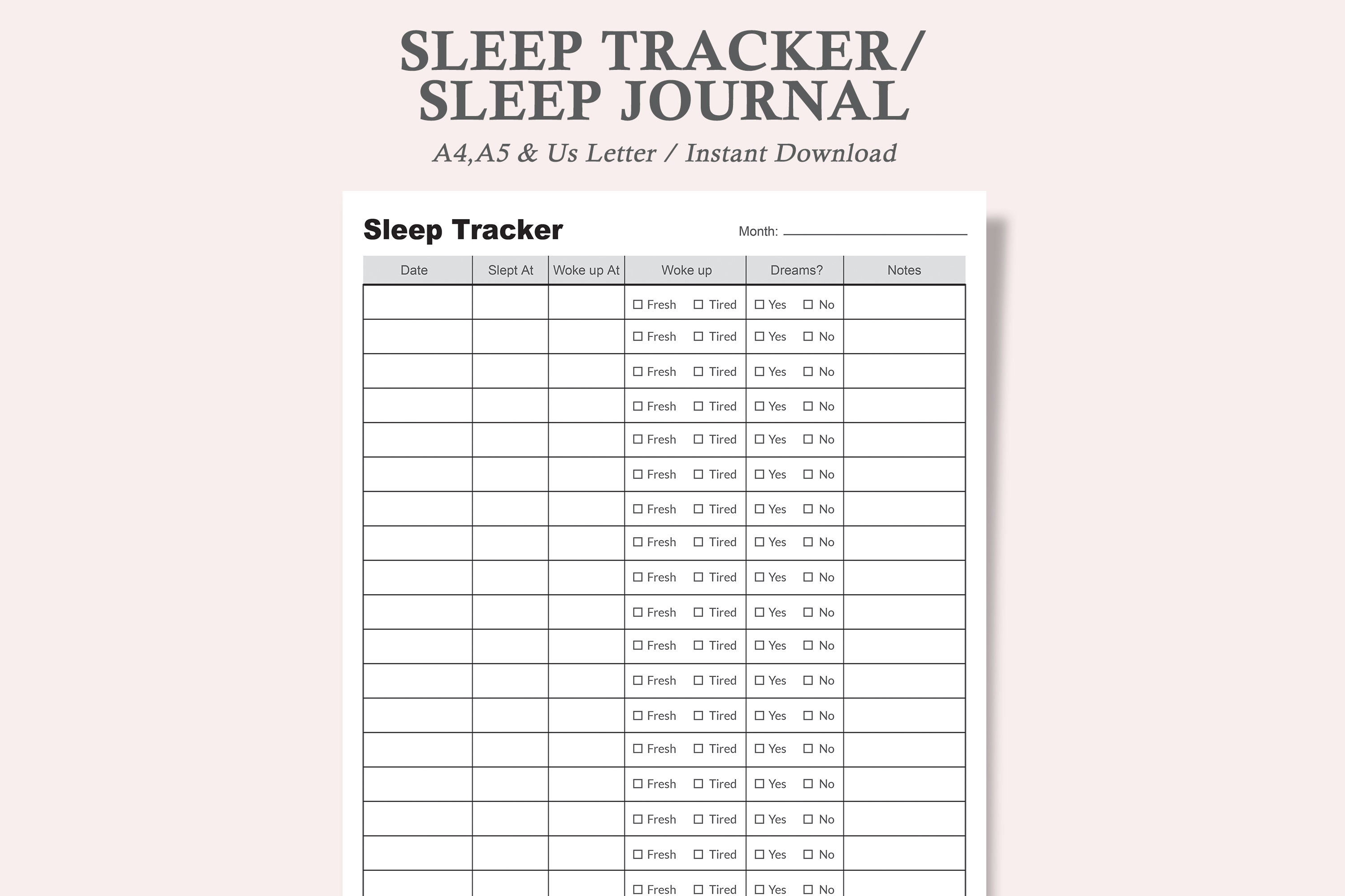 Sleep Dairy,monthly Sleep Log,printable Sleep Log,sleep Tracker Insert ...