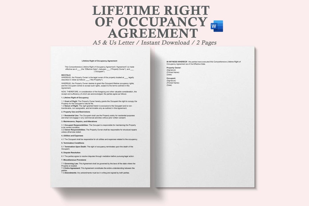 Lifetime Occupancy Agreement,right of Occupancy Agreement,lifetime ...