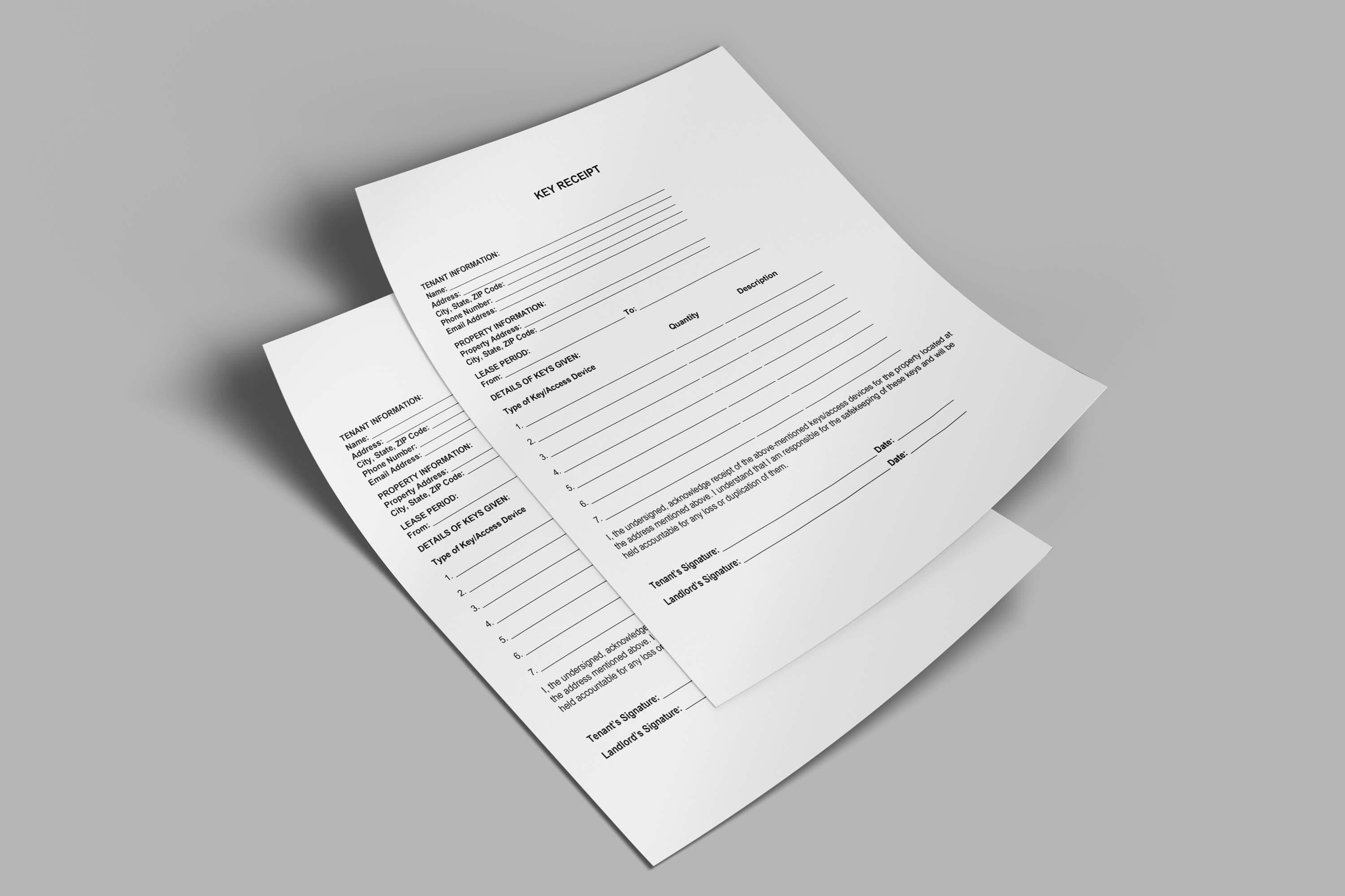 Key Receipt Form Template,key Received Form,key Receipt for Tenants,key ...