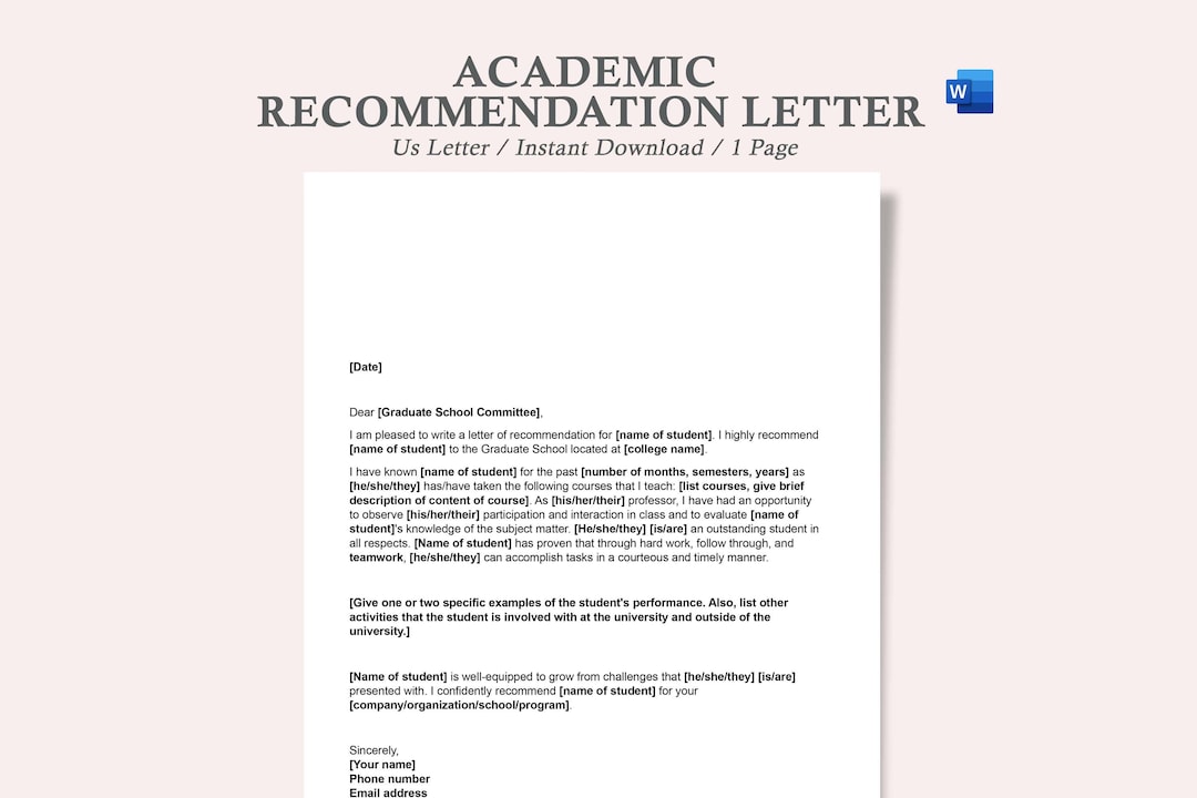 Letter of Recommendation Template for Student,academic Letter of ...