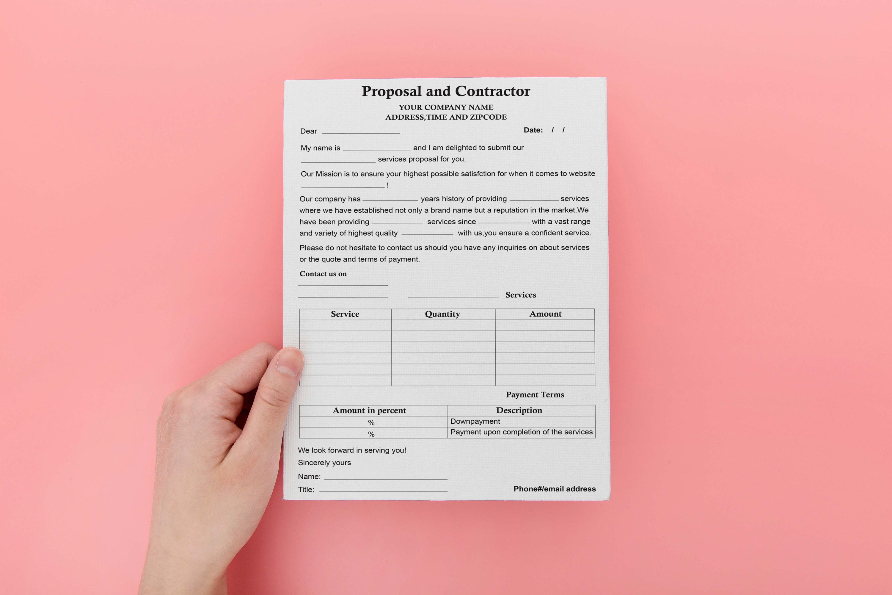 Proposal Contract Templateprintable Proposal Formcontact - Etsy