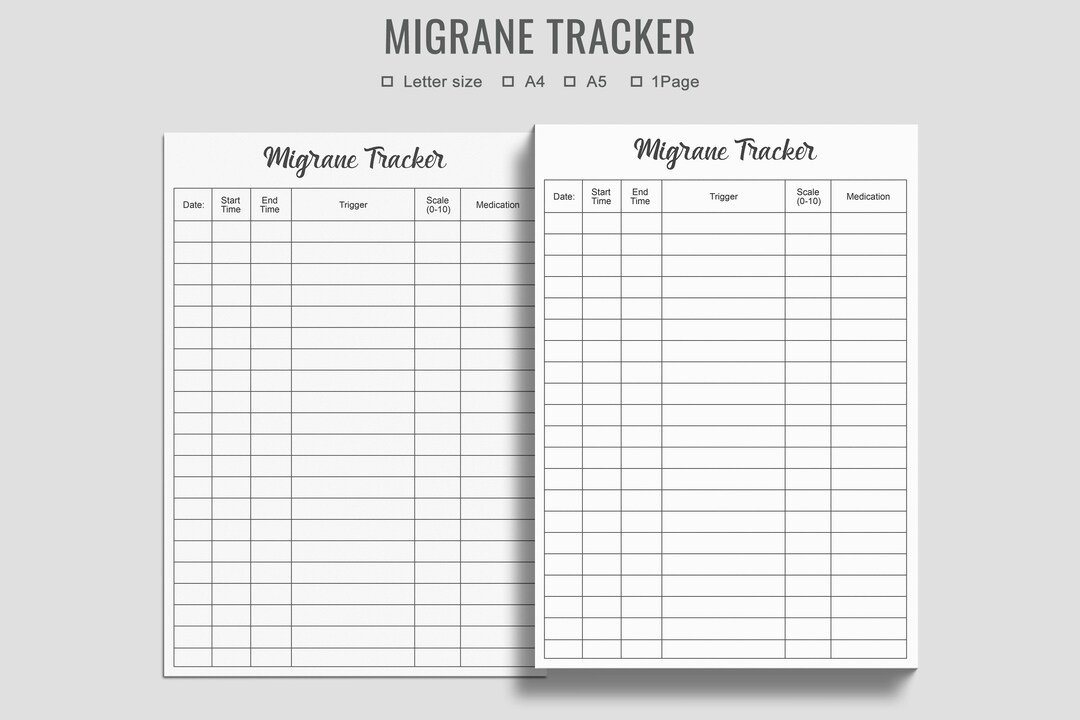 Migraine Tracker,migraine Diary,migraine Journal,migraine Log,migraine ...