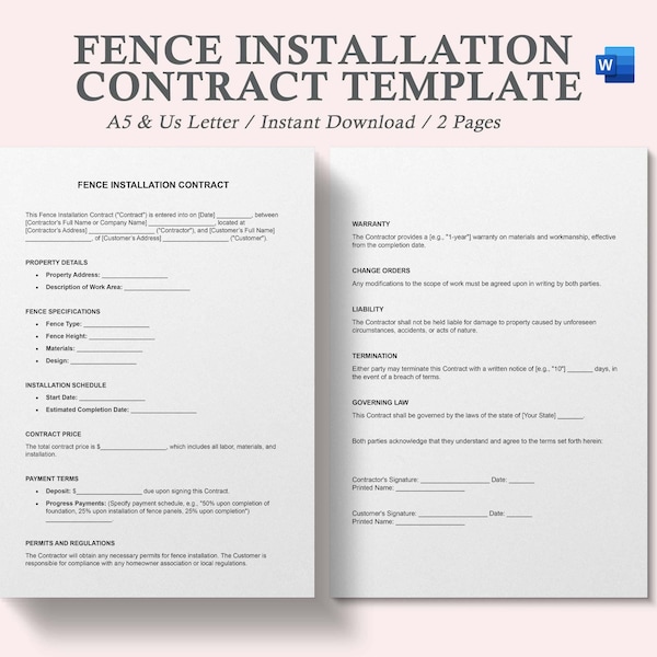 Fence Estimate Contract - Etsy