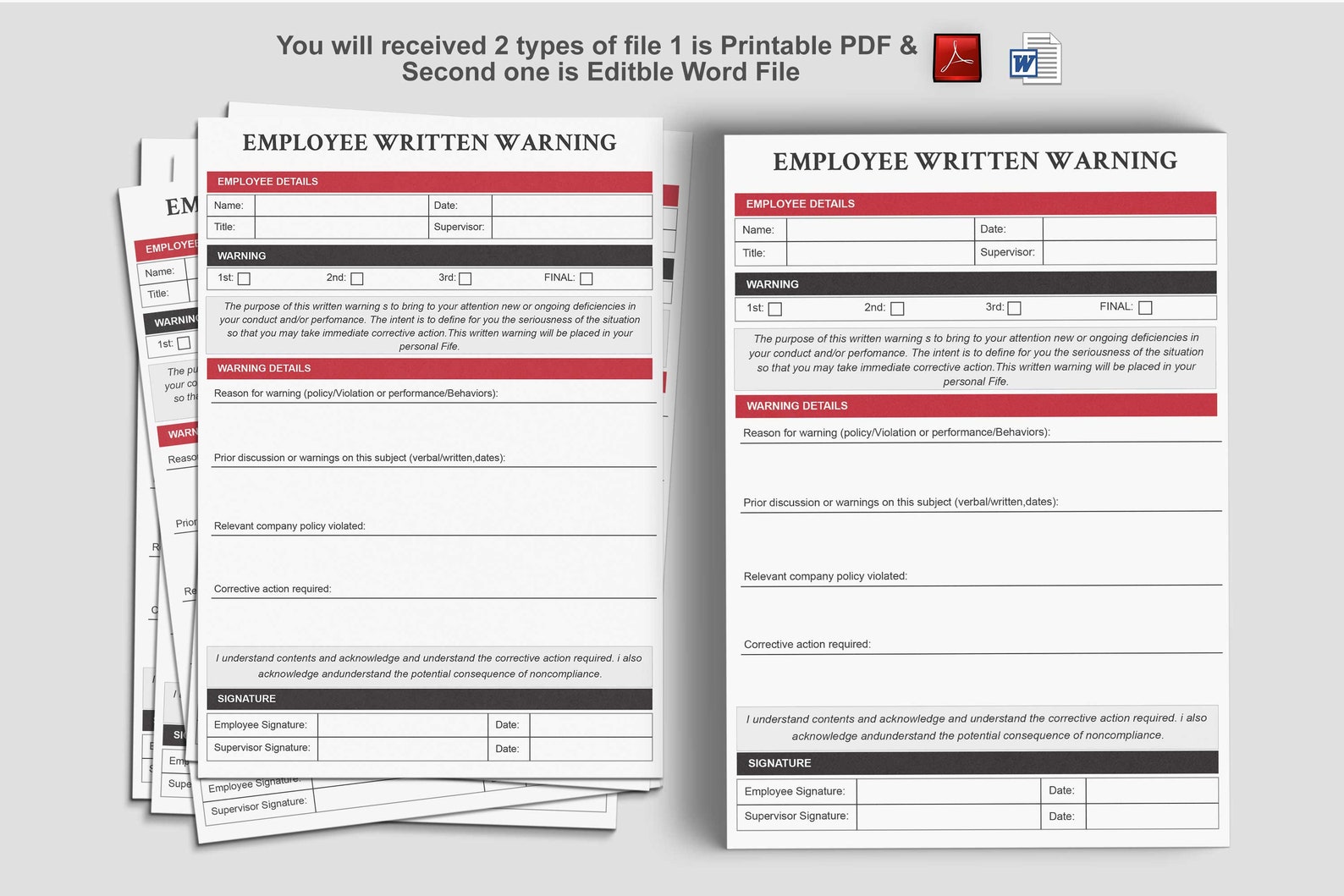 Employee Written Warning From,employee Write Up,employee Warning Notice ...