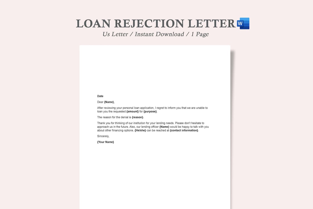 Loan Rejection Letter,bank Loan Decline Letter,bank Loan Rejection ...