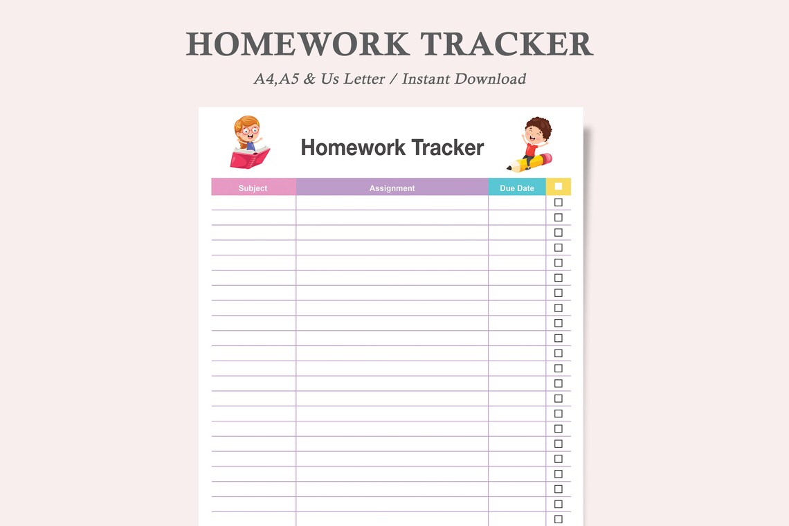 Homework Chart,homework Log,homework Organizer,daily Homework Chart ...