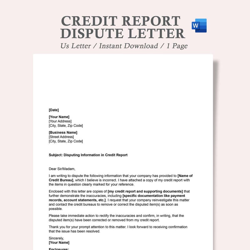 Credit Dispute Letter Template - Nationalshibarescue.org