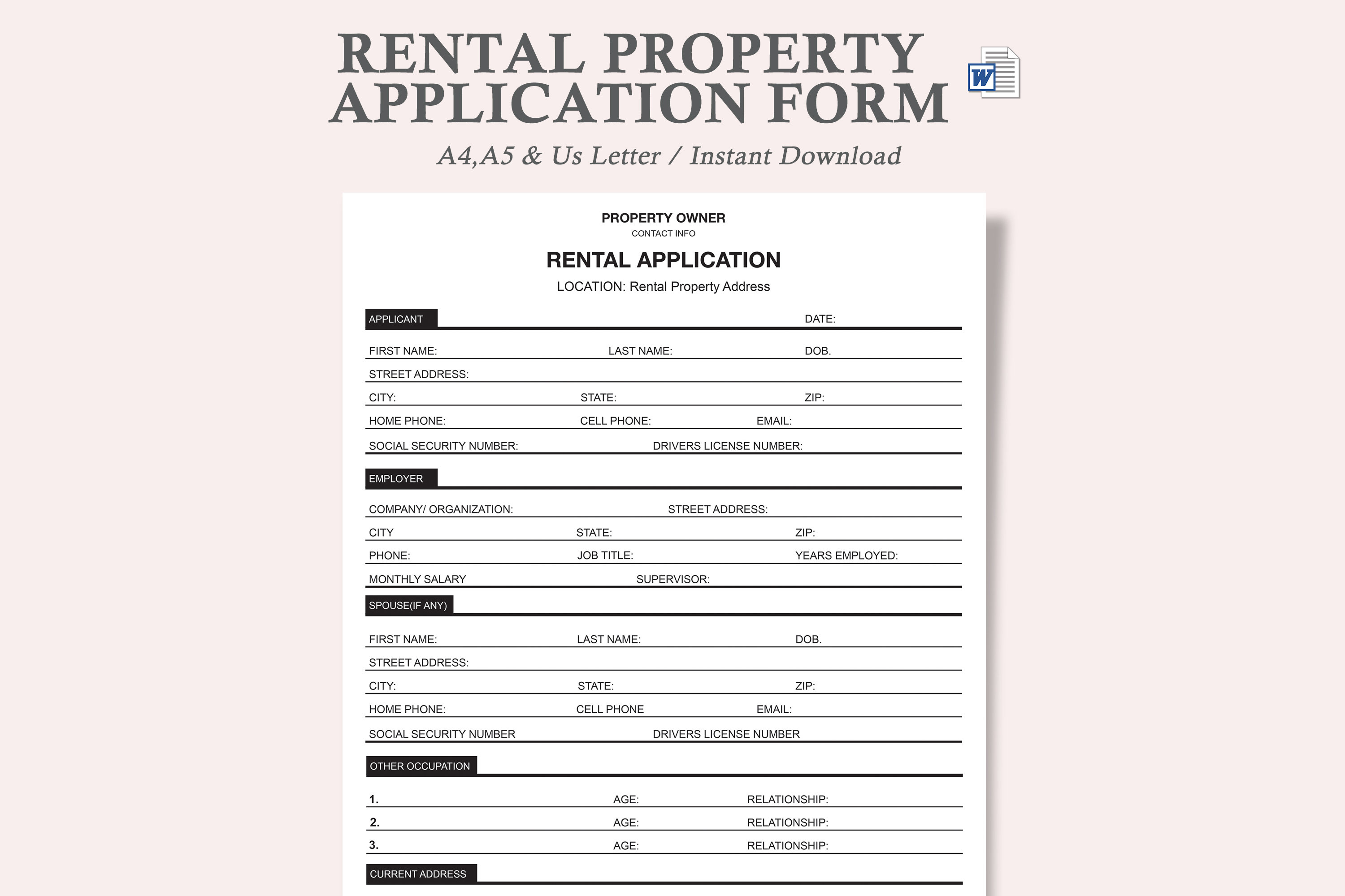 Apartment Rental Application,application for Rental Property,rental ...