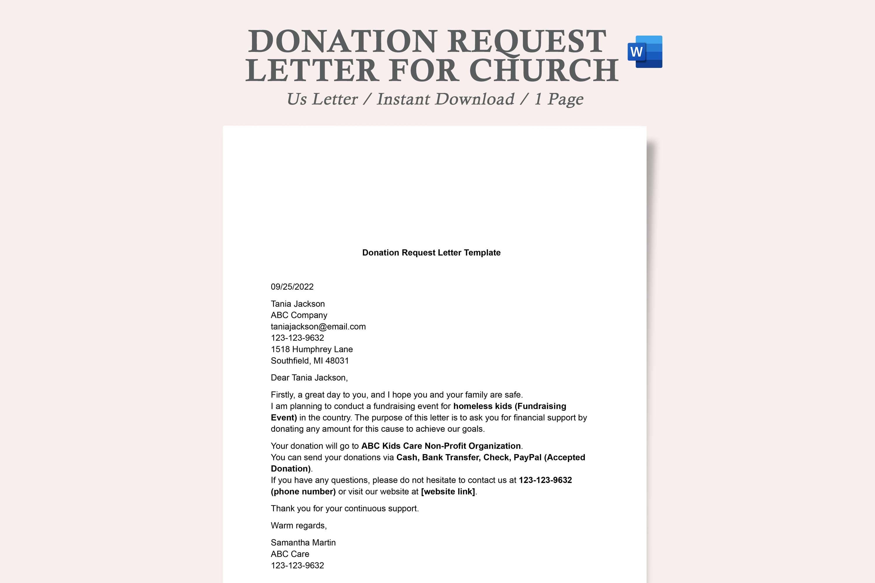 Church Donation Request Letter,church Donation Letter,sample Church ...