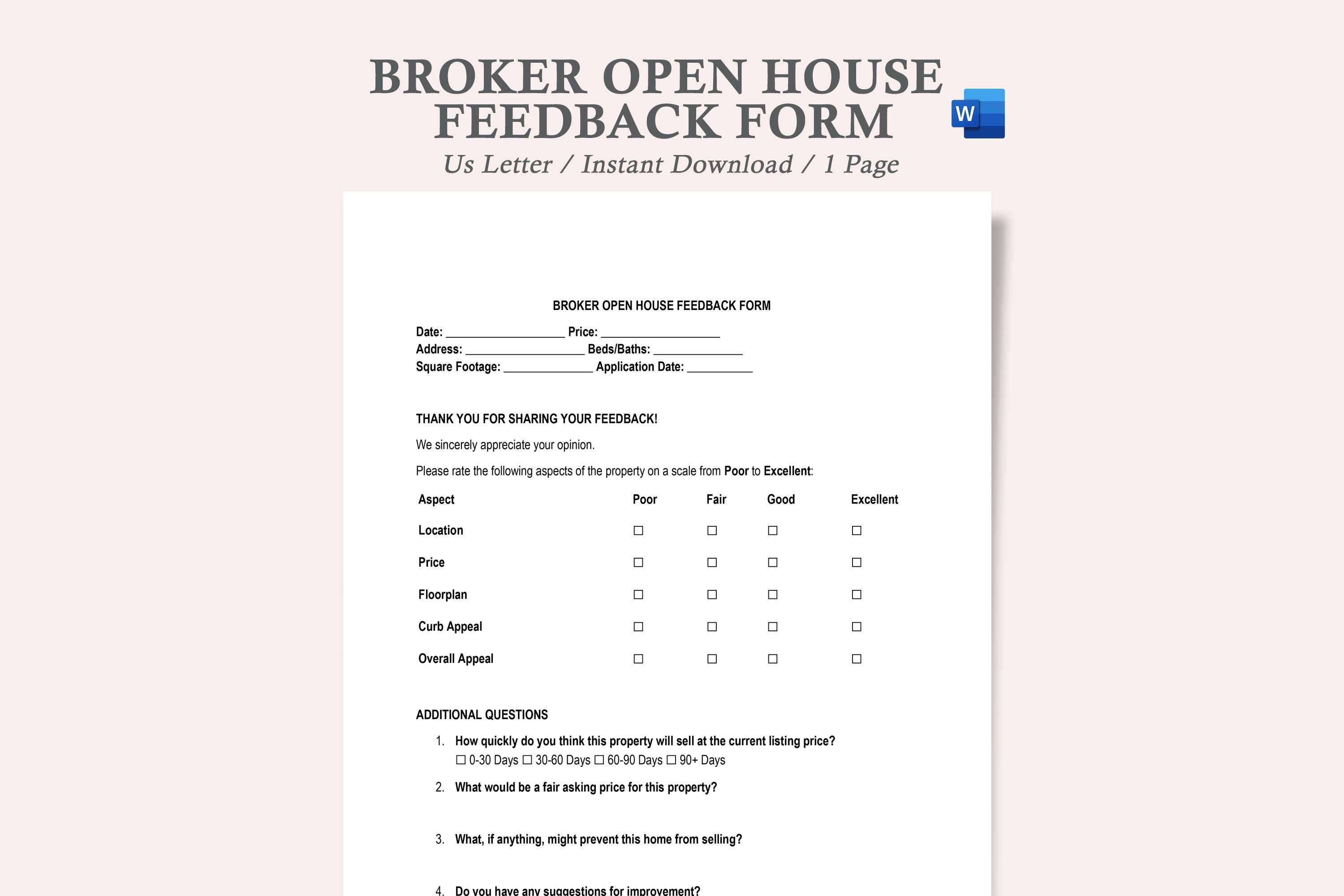 Broker Open Feedback Form,open House Feedback Form,broker Open House ...