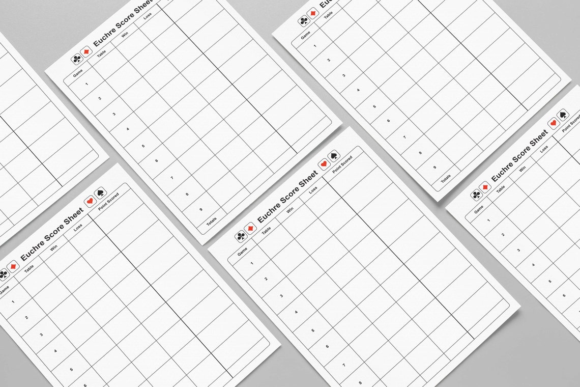Euchre Score Sheet,euchre Score Cards Printable,euchre Tournament Score ...