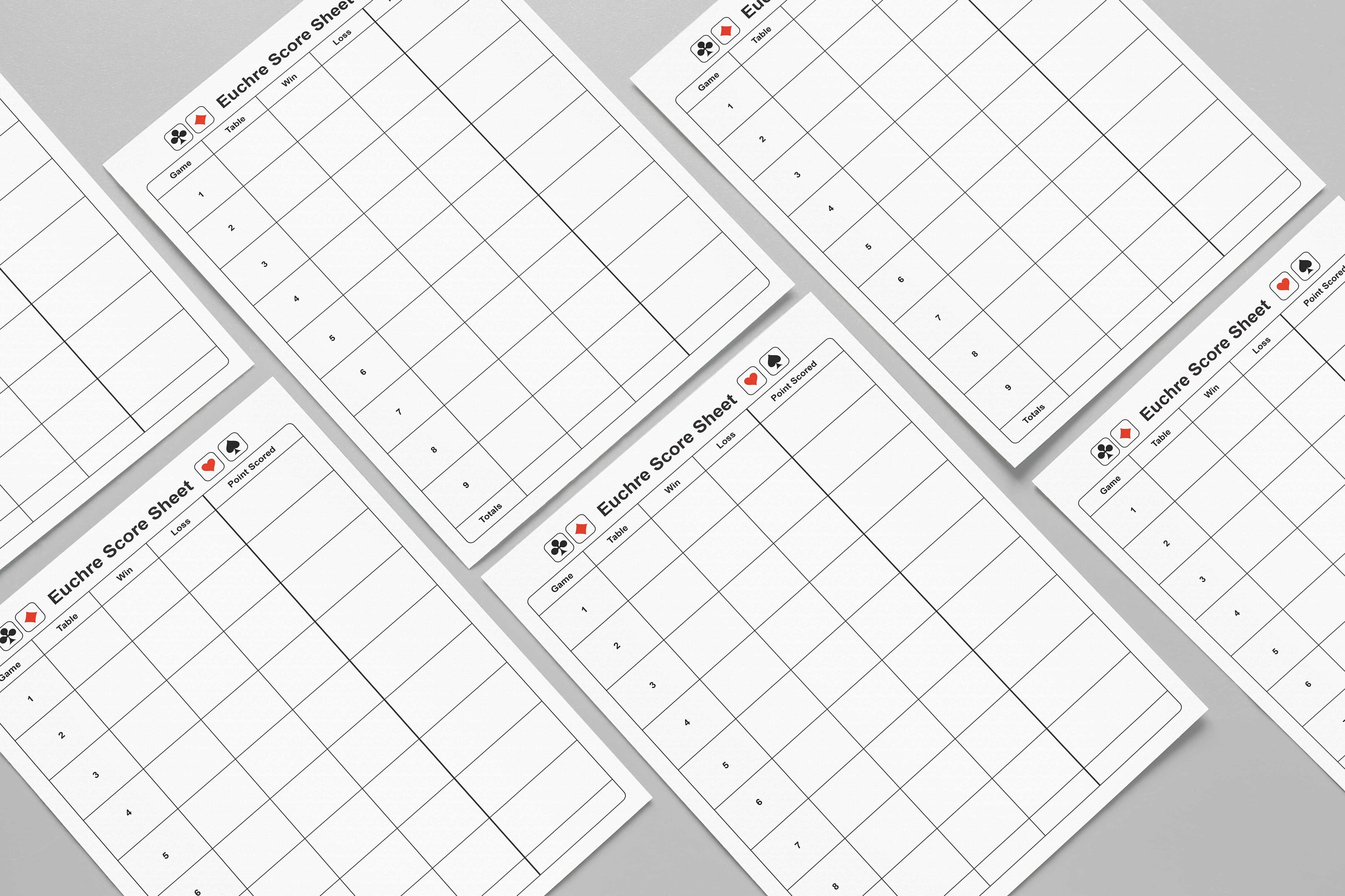 Euchre Score Sheet,euchre Score Cards Printable,euchre Tournament Score ...