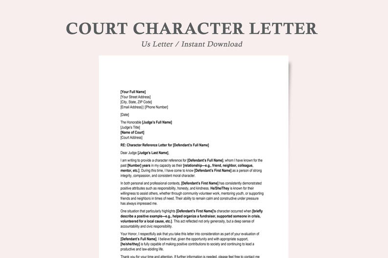 Court Character Reference Letter,character Witness Letter for Court ...