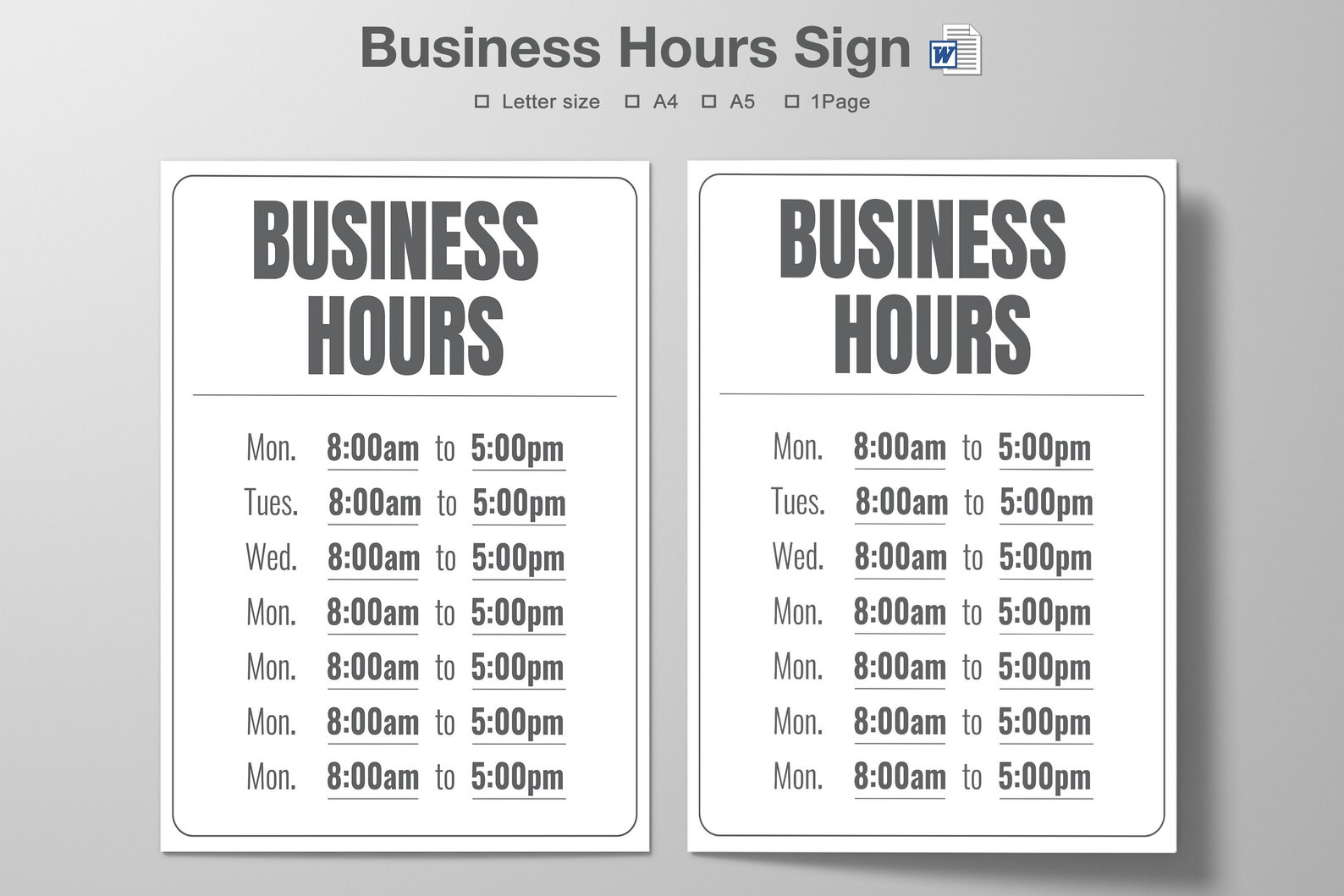 Business Hours Printable SignWeekly Store Hours | Etsy