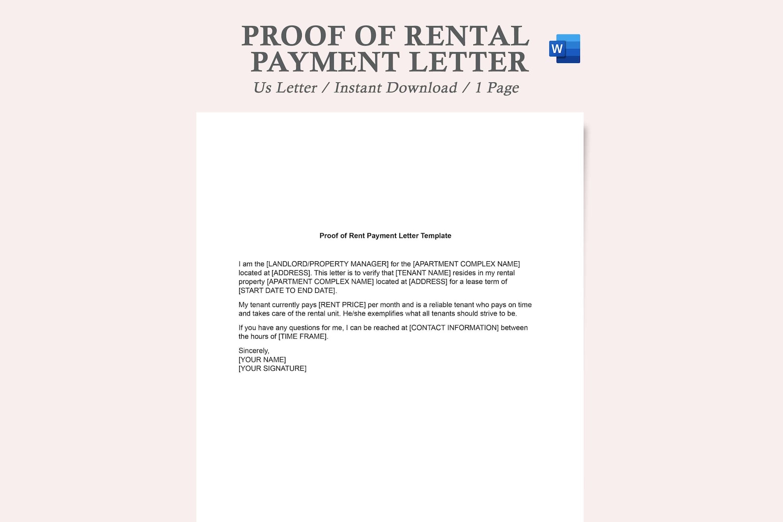 Proof of Rent Payment Letter Template,proof of Rental Payment Letter ...