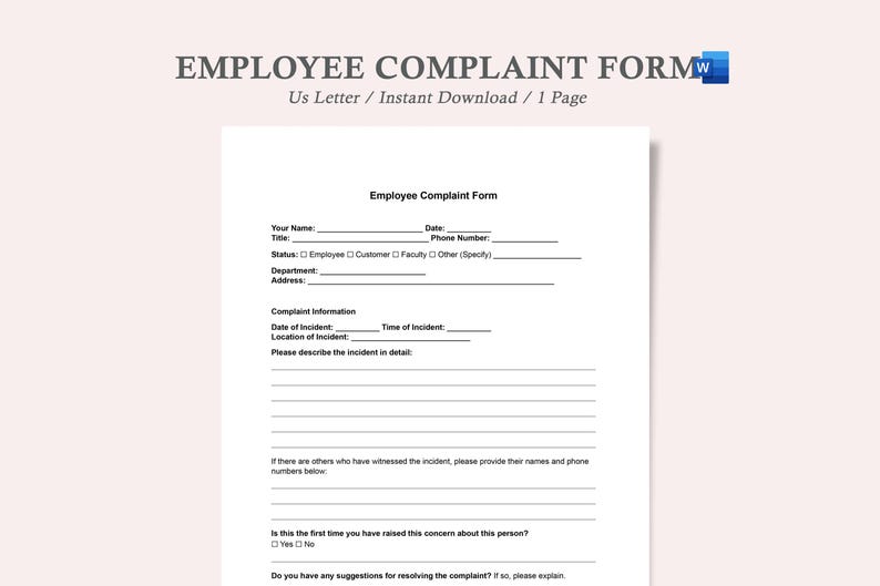 Employee Complaint Form,employee Complaint Form Template,hr Complaint Form Template,employee ...