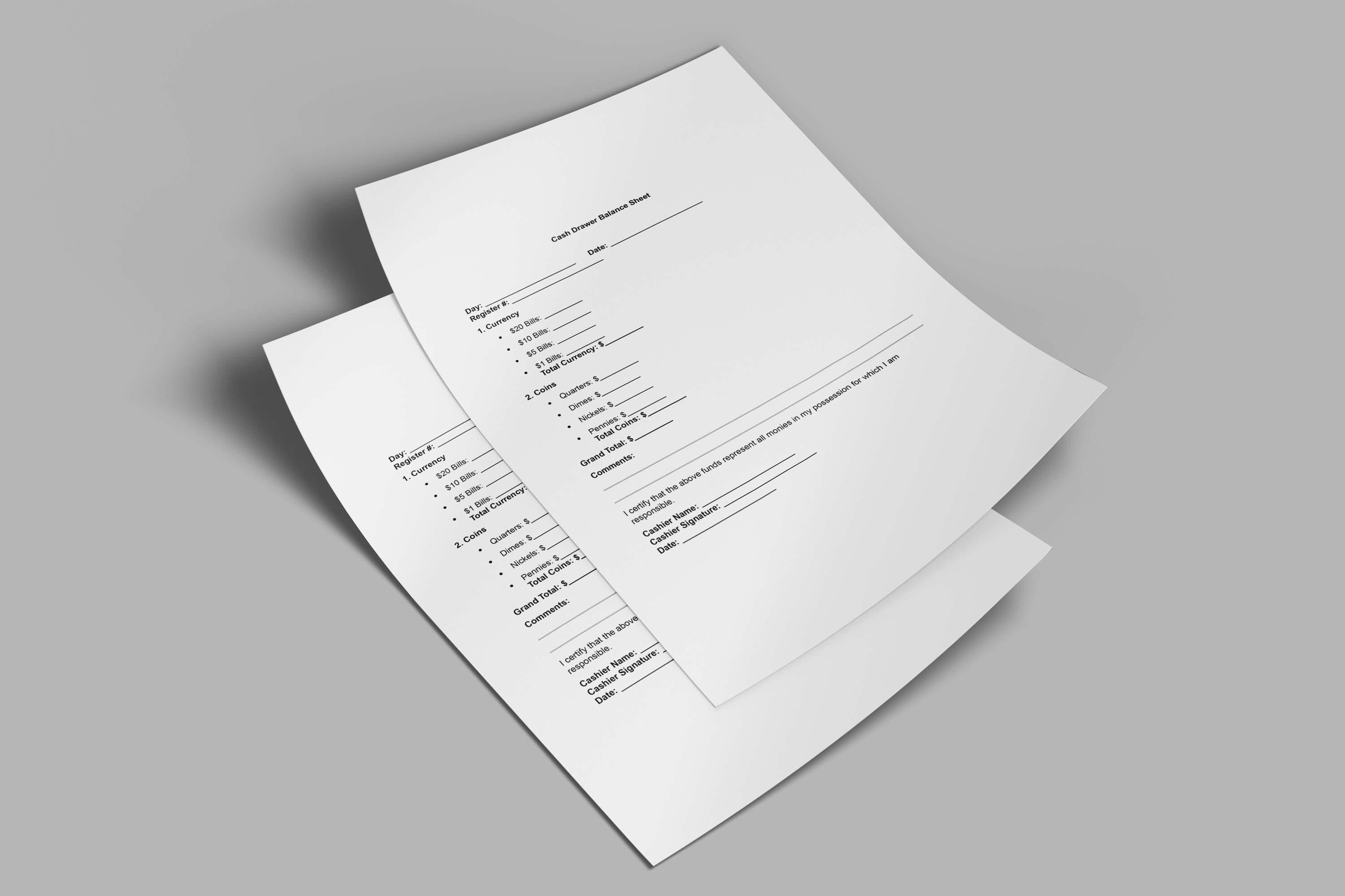 Cash Drawer Balance Sheet,cash Drawer Count Sheet,printable Daily Cash ...