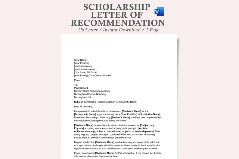 Scholarship Recommendation Letter,letter for Recommendation for ...