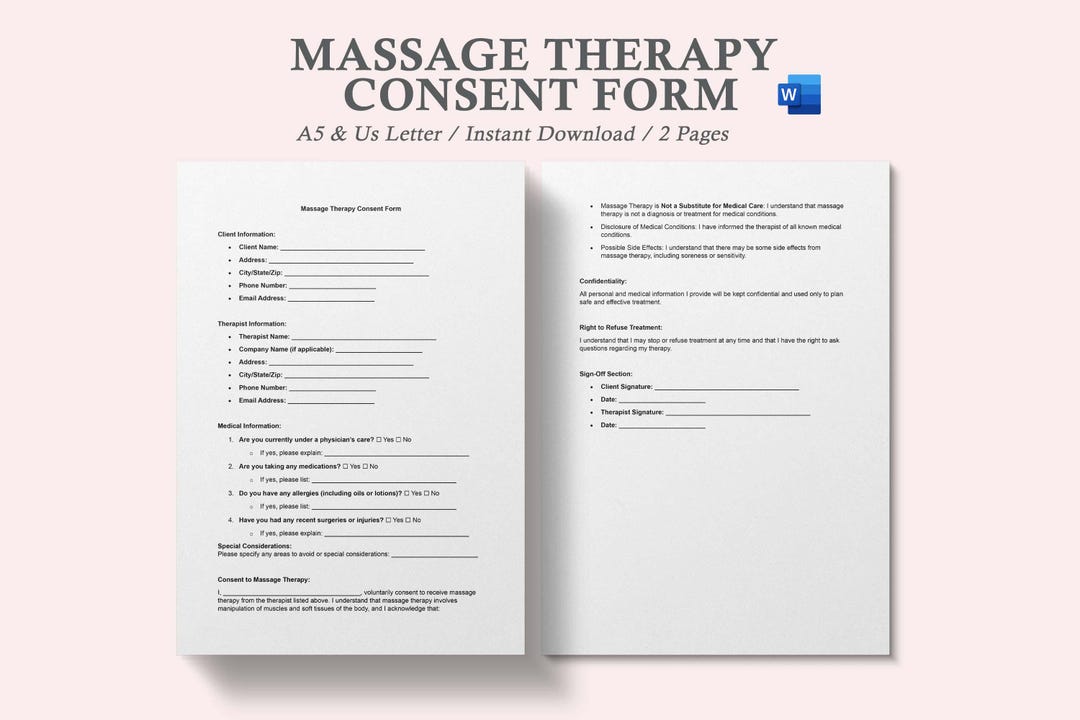 Massage Therapy Consent Form,massage Therapy Form,massage Therapy ...