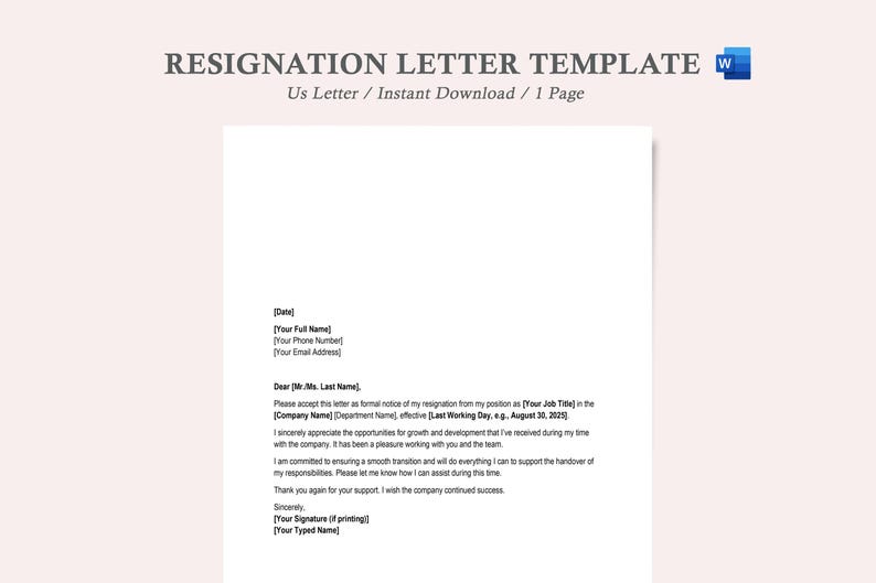 Professional Resignation Letter,simple Resignation Letter Template ...