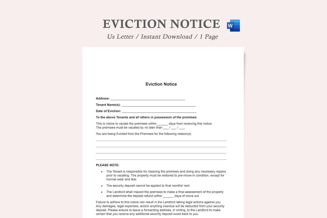 Eviction Notice Letter,eviction Letter,eviction Notice Template ...