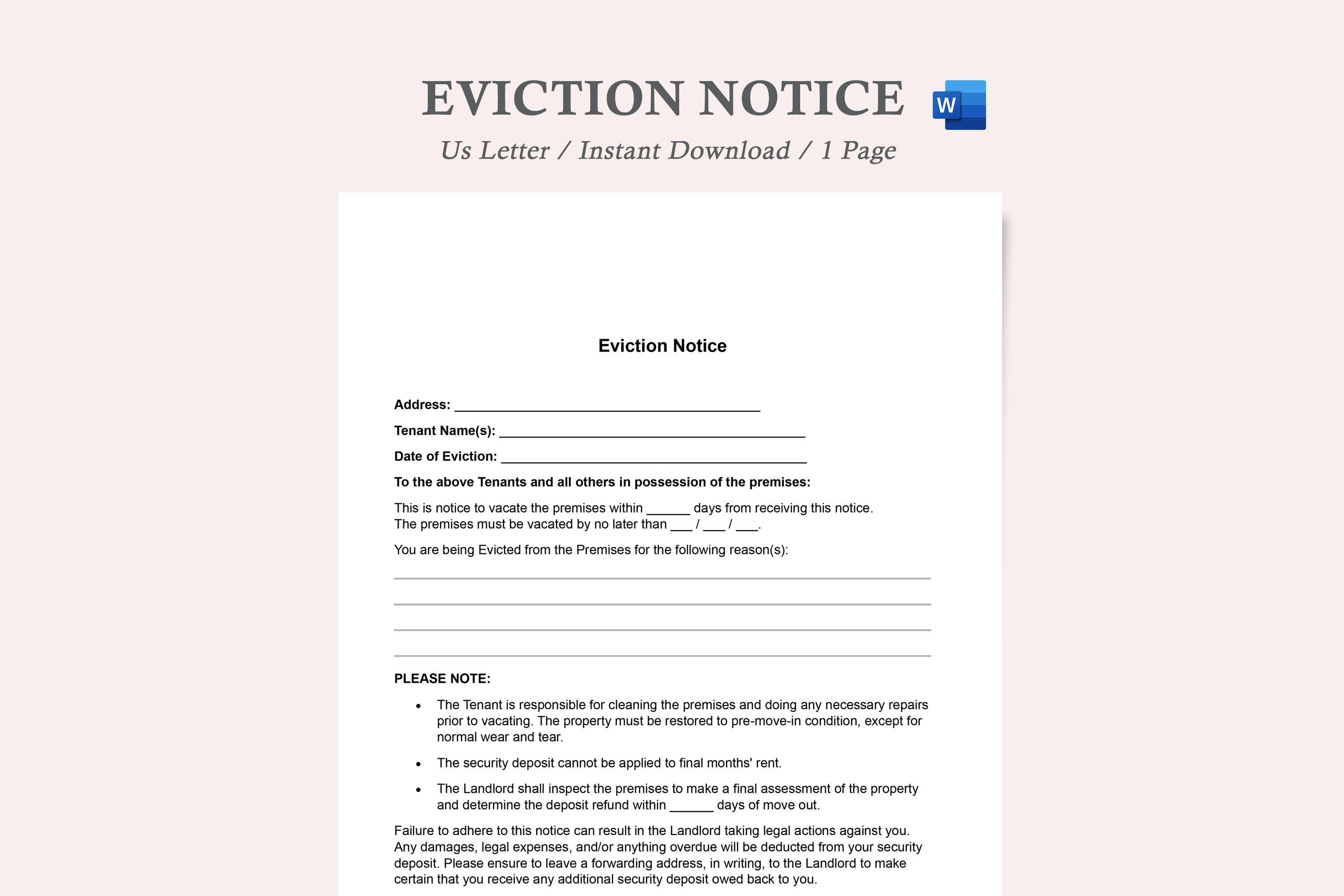 Eviction Notice Letter,eviction Letter,eviction Notice Template ...