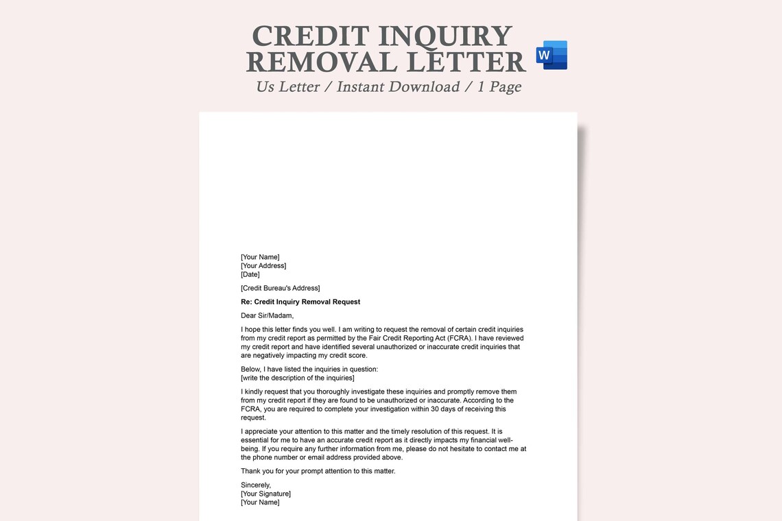 Credit Inquiry Removal Letter,credit Inquiry Removal Letter Template ...