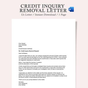 Credit Inquiry Removal Letter,credit Inquiry Removal Letter Template ...