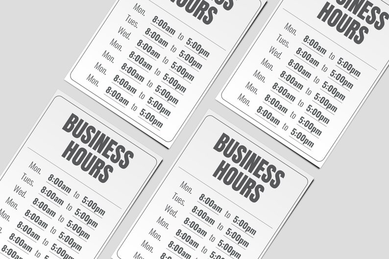 Business Hours Printable Sign,weekly Store Hours Sign,printable Hours ...