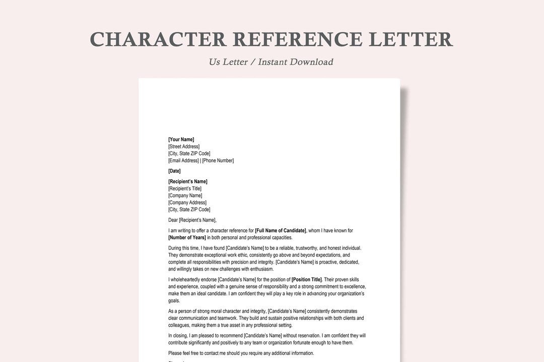 Character Recommendation Letter,character Reference Letter Template ...