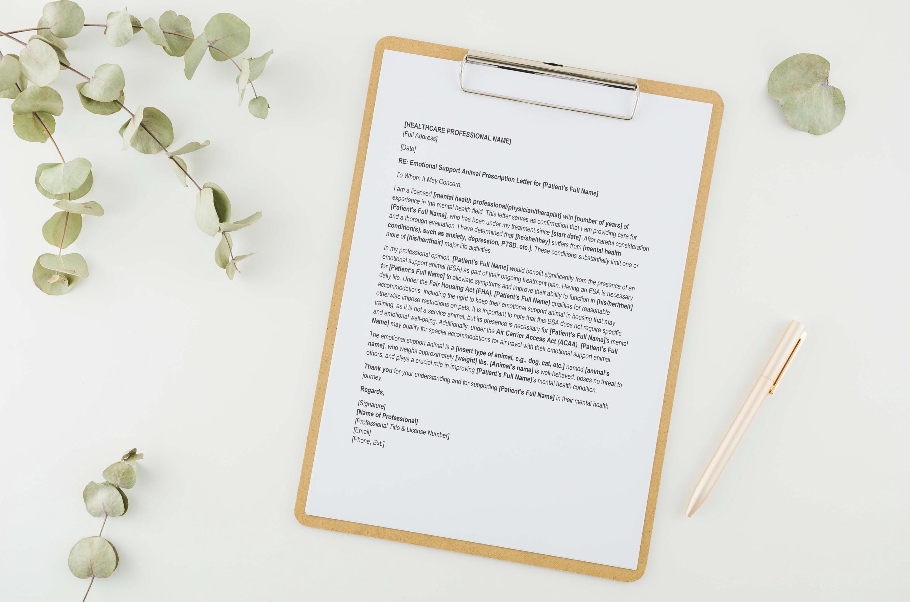 Emotional Support Animal Letter,esa Letter Template,support Animal ...