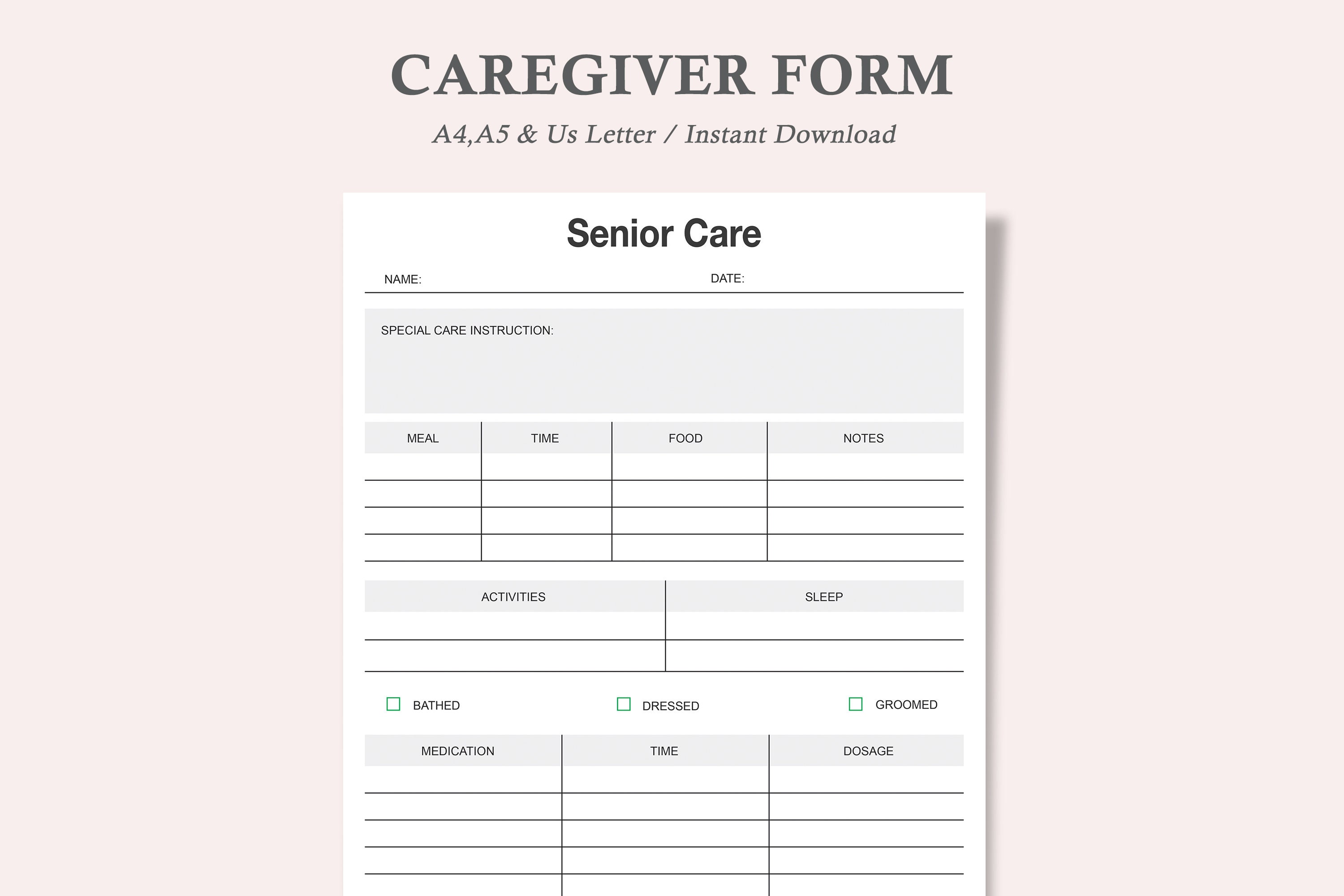 Caregiver Forms,caregiver Task List,caregiver Checklist Template ...