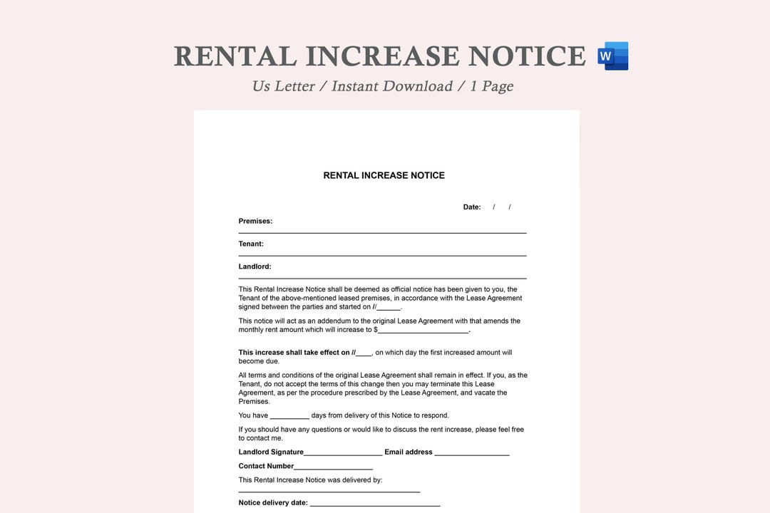 Rent Increase Letter,rent Increase Letter Template,rental Increase ...