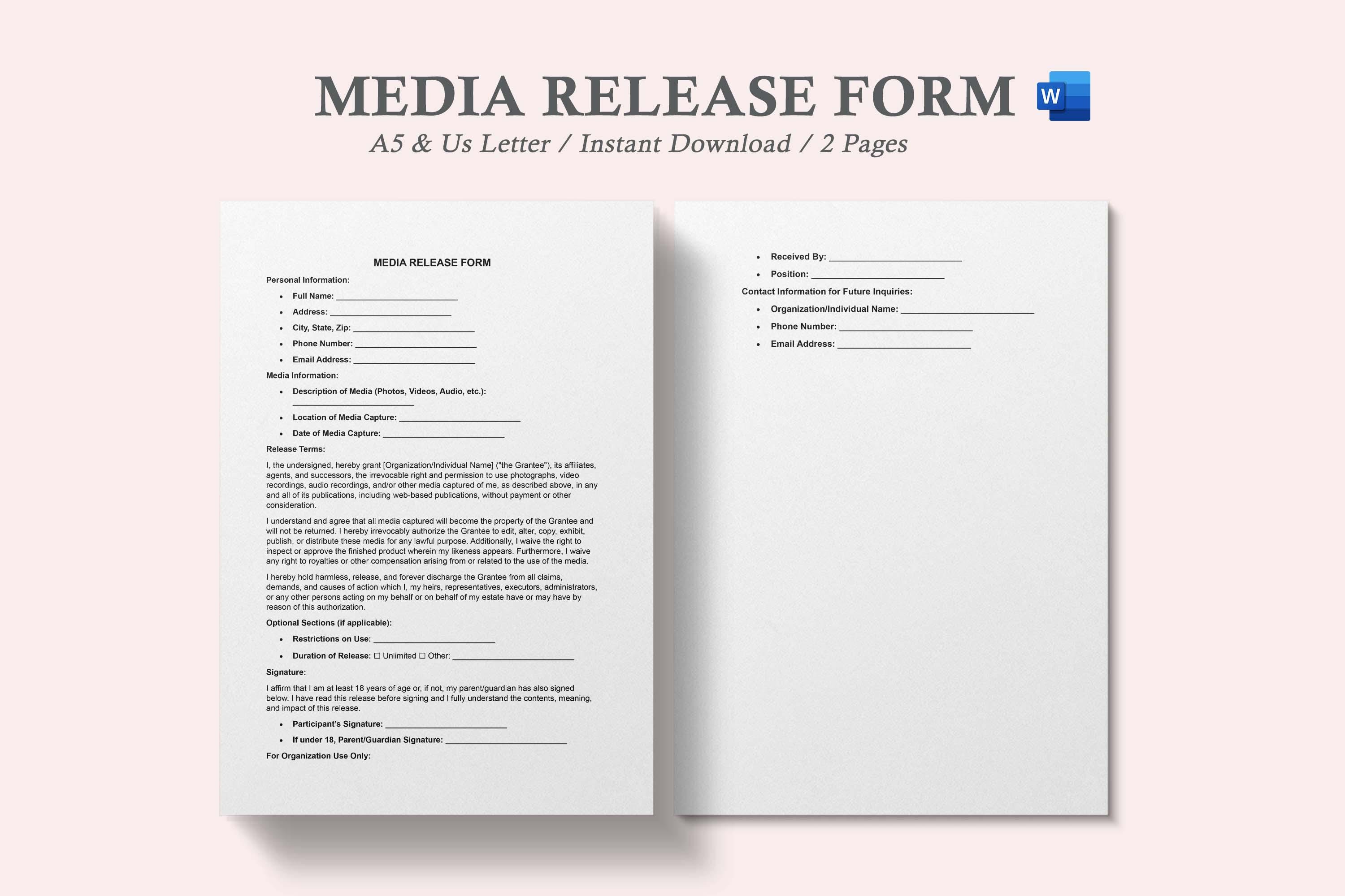 Media Release Form,media Release Form Template,social Media Release ...