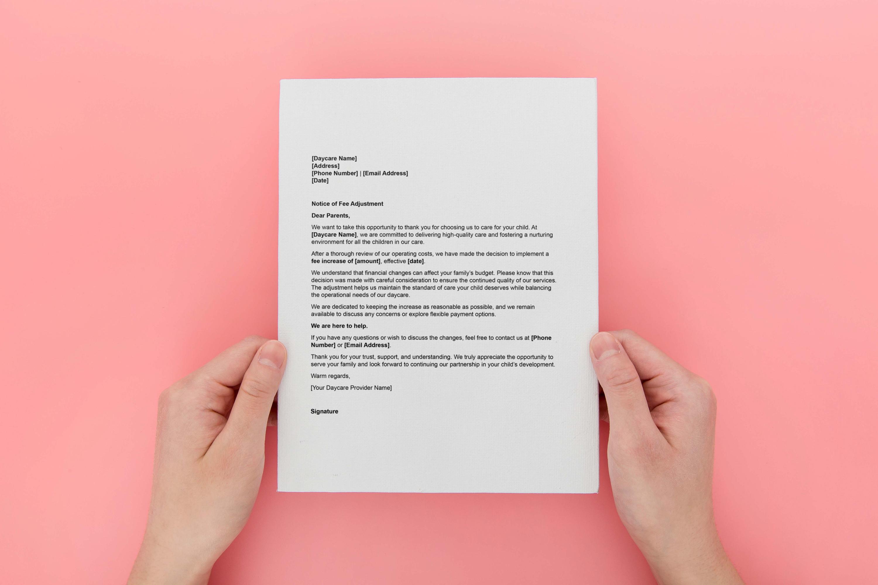 Daycare Fee Increase Letter,daycare Tuition Increase Letter,fee ...