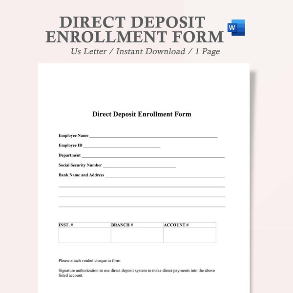 Direct Deposit Form - Etsy