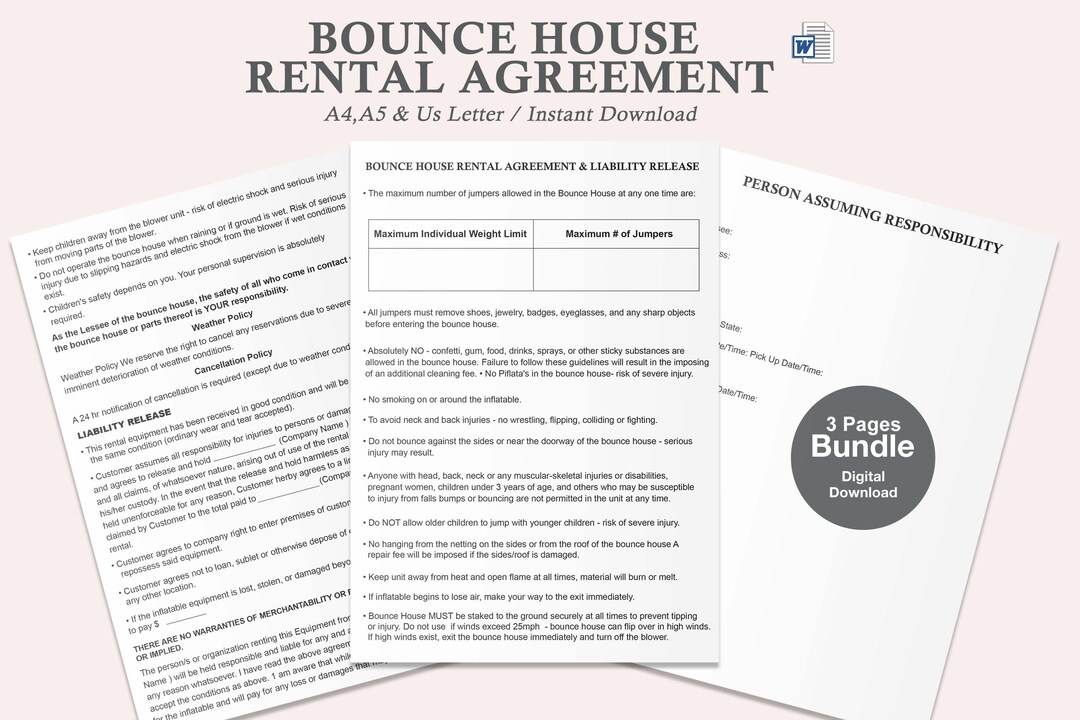 Bounce House Rental Agreement,printable Bounce House Rental Agreement ...