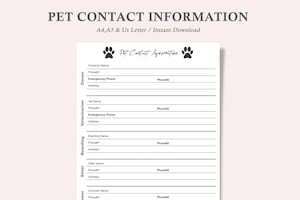 Printable Pet Profile, Pet Bio Print, Dog Biography, Cat Information ...
