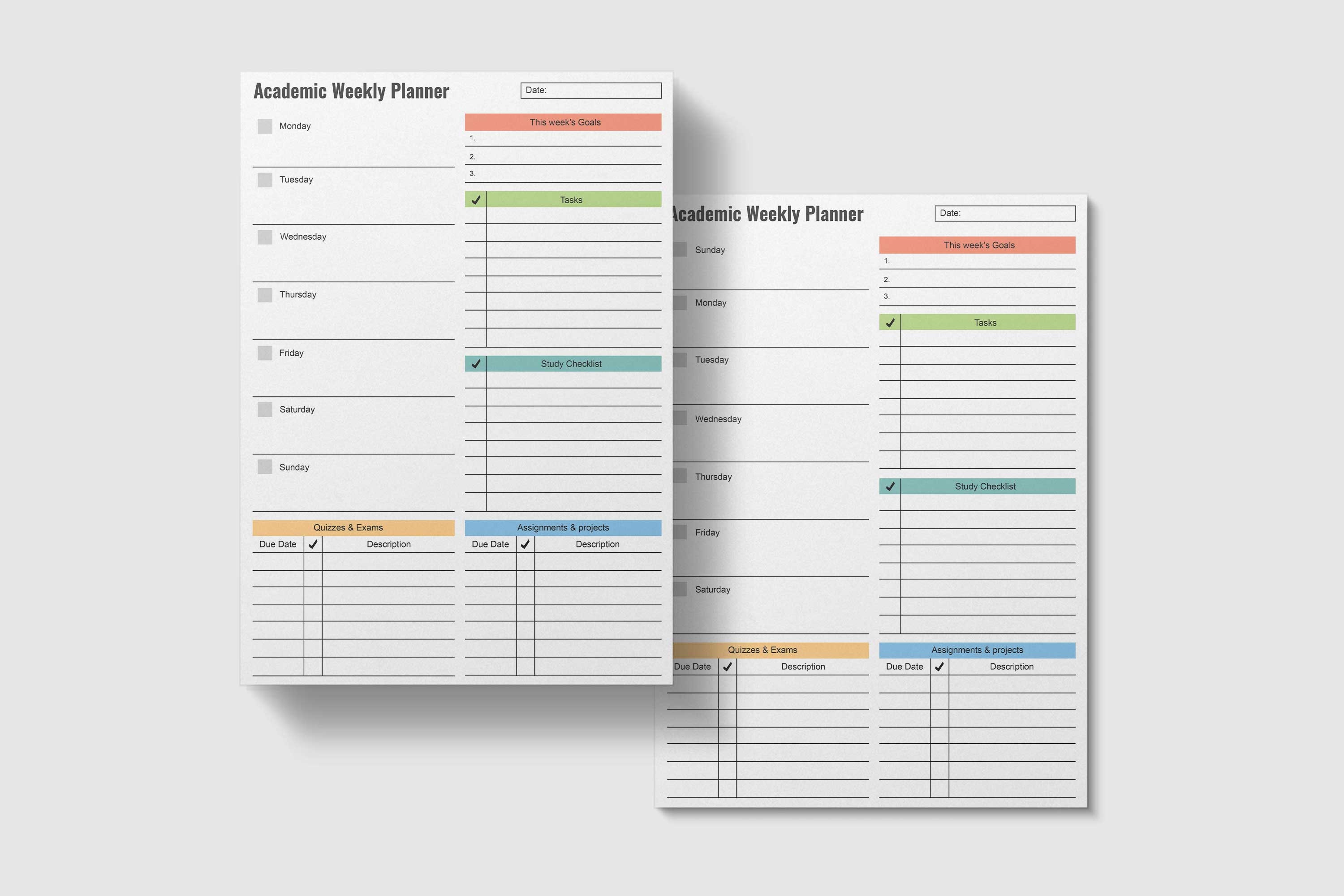 Academic Weekly Planner,student Planner,printable Weekly Insert,weekly ...