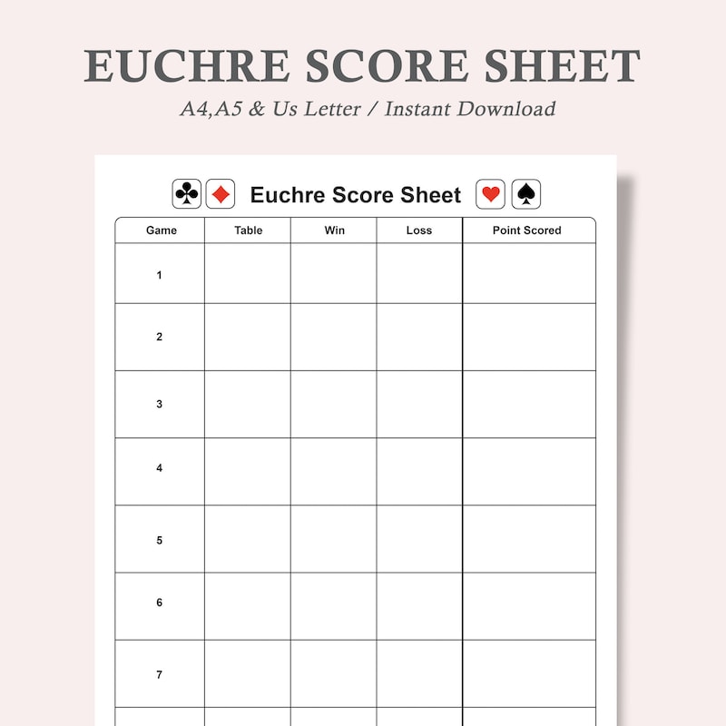 Printable Progressive Euchre Score Card - Etsy