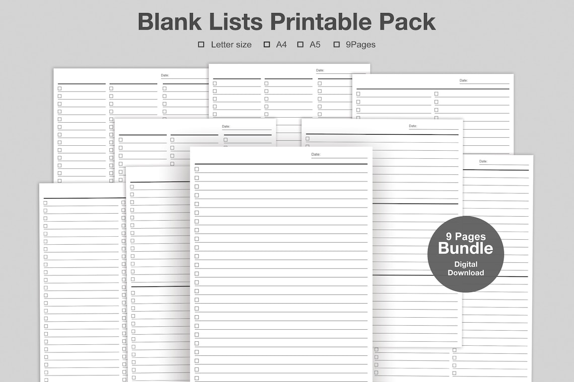 Blank ListsTo Do ListsChecklistPrintable List | Etsy
